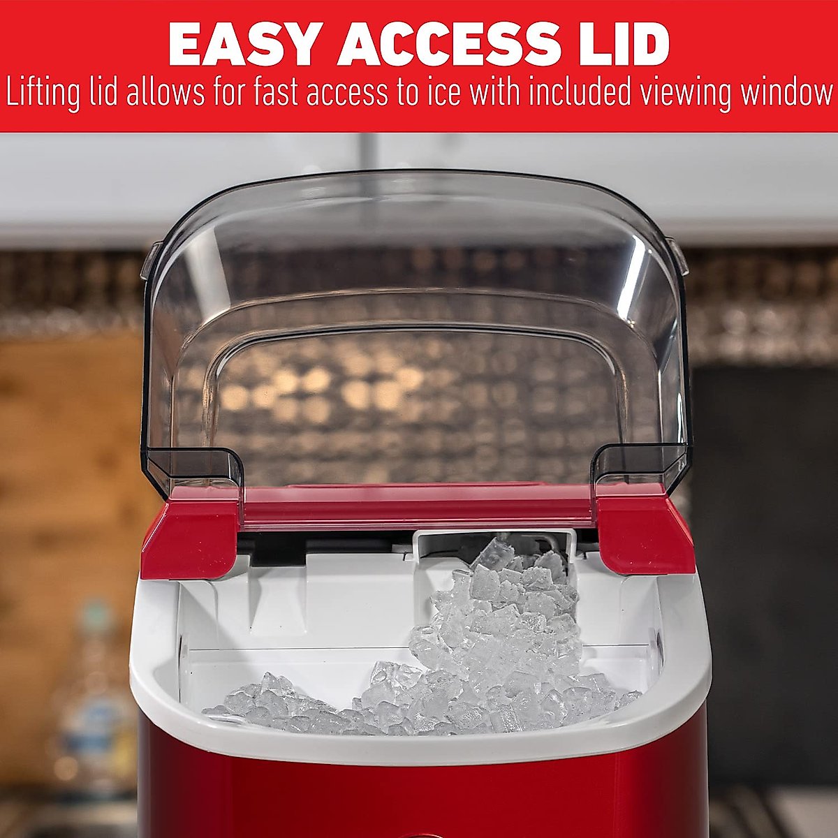 Deco Chef 33LB Per Day Countertop Ice Maker, 1-Click Automatic Operation, Self-Cleaning, Chewable Soft Nugget Ice, Red Stainless