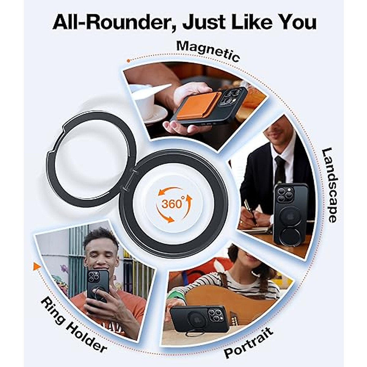 TORRAS 360° Rotatable Magnetic Ring for iPhone 14 Pro Case with Stand [Military-Grade Protection] [Compatatible with MagSafe] Slim Translucent Shockproof Phone Case iPhone 14 Pro, Matte Black