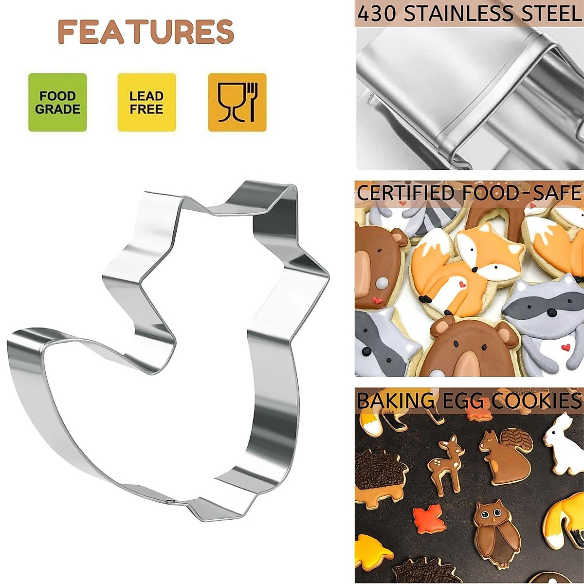 KAISHANE 5 Pieces Animals Cookie Cutters Shapes for Baking Fox,Owl,Rabbit,Squirrel and Hedgehog Shape Woodland Cookie Cutter Set for Baking