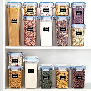 Vtopmart Airtight Food Storage Containers Set with Lids, 15pcs BPA Free Plastic Dry Food Canisters for Kitchen Pantry Organization and Storage, Dishwasher safe,Include 24 Labels, Blue