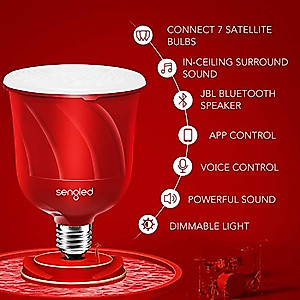 Sengled Pulse LED Smart Bulb with JBL Bluetooth Speaker, Requires Pulse Starter Kit, App Controlled Up to 8 BR30 LED Light Bulbs, E26 Base, Compatible with Amazon Alexa, Candy Apple Red