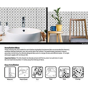 LONGKING 10-Sheet Peel and Stick Tile for Kitchen/Bath Backsplash Small Tiles - White Triangle Pattern Tiles with Black Grout
