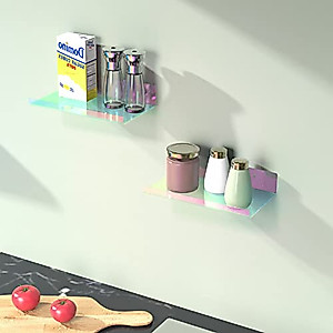 NiHome 2-Pack Medium Iridescent Acrylic Floating Shelves with Edge, 7.9"x4.5" Rainbow Ledge Shelf Adhesive & Screw Wall Mounting Phone Holder Shelf for Home Décor, Bathroom, Kitchen and Office