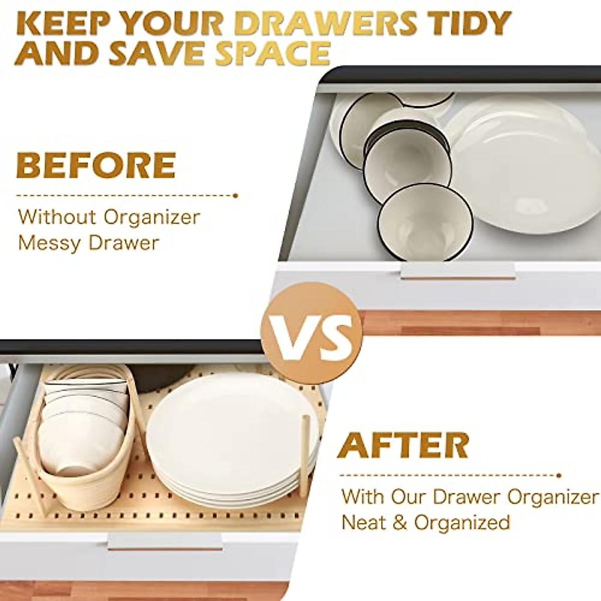 Wood Pegboard Drawer Organizer Drawer Peg Wooden Peg Board System Dish and Plate Organizer Adjustable Pegboard Wall Shelf and Drawer Organizer for Food Containers Cookware Utensils (2 Set)