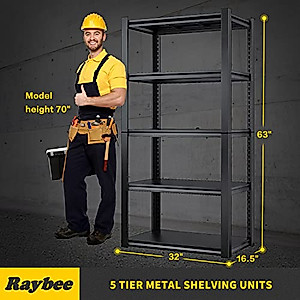 Raybee Garage Shelving Heavy Duty Storage Shelves Hold 2000LBS Adjustable Garage Storage Shelves, 5-Tier Metal Shelving Unit for Garage, Heavy Duty Shelving, Basement Storage Rack 32"W x 16.5"D x 63"H
