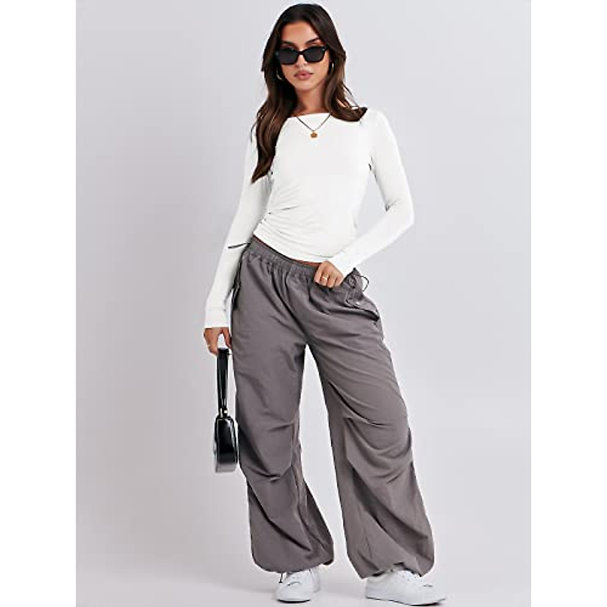 ANRABESS Women Long Sleeve Crop Top Basic Tees Tight Fitting T-Shirt Trendy 2023 Fall Shirts Undershirts Sexy Casual Going Out Cropped Tops 1029dabai-S White