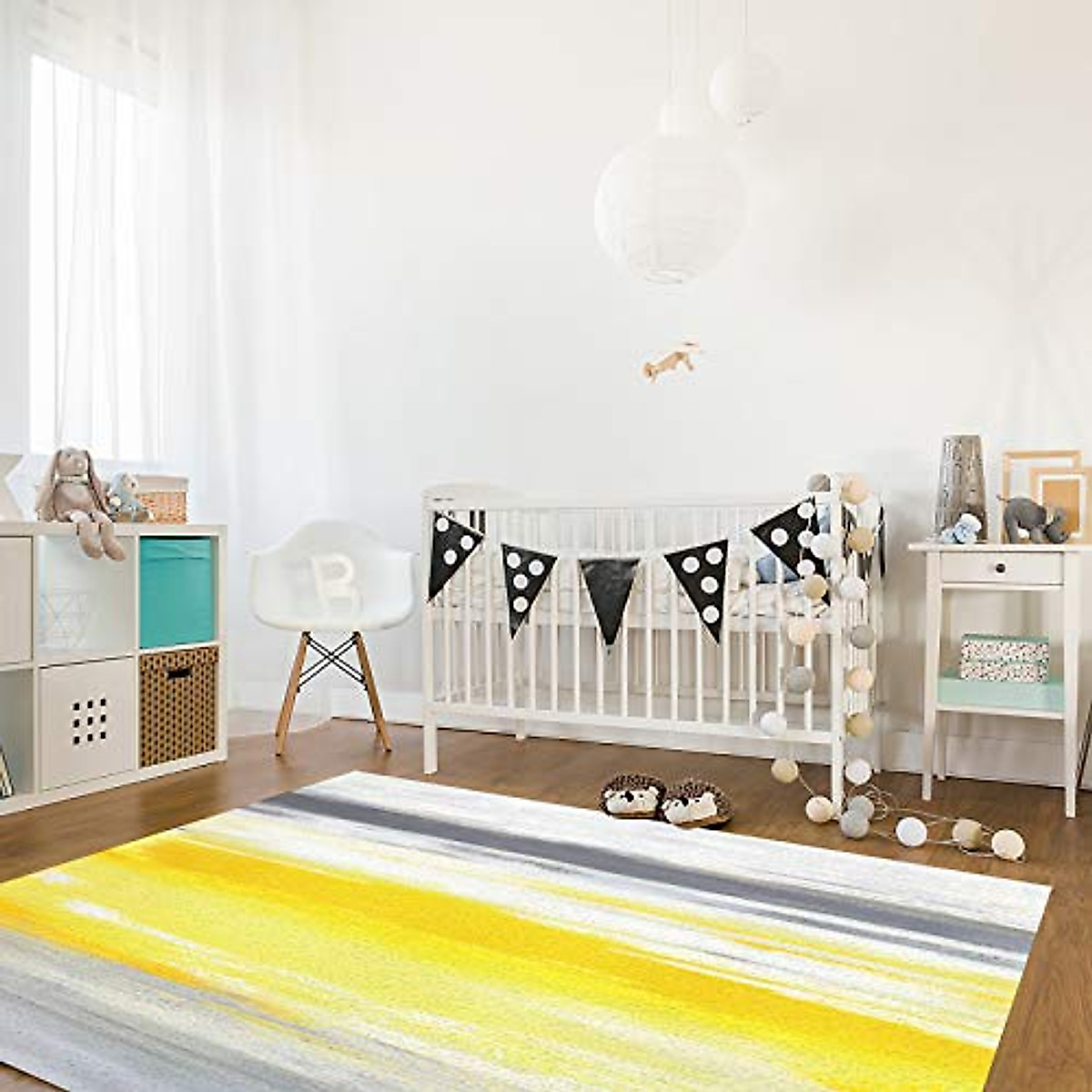 Abstract Yellow Grey Pattern Filling Area Rug 3'x5' Kitchen Rugs Non Skid Washable Baby Carpet, White Shabby Pattern Absorbent Hallway Runner Rug for Living Room/Bathroom/Bedroom