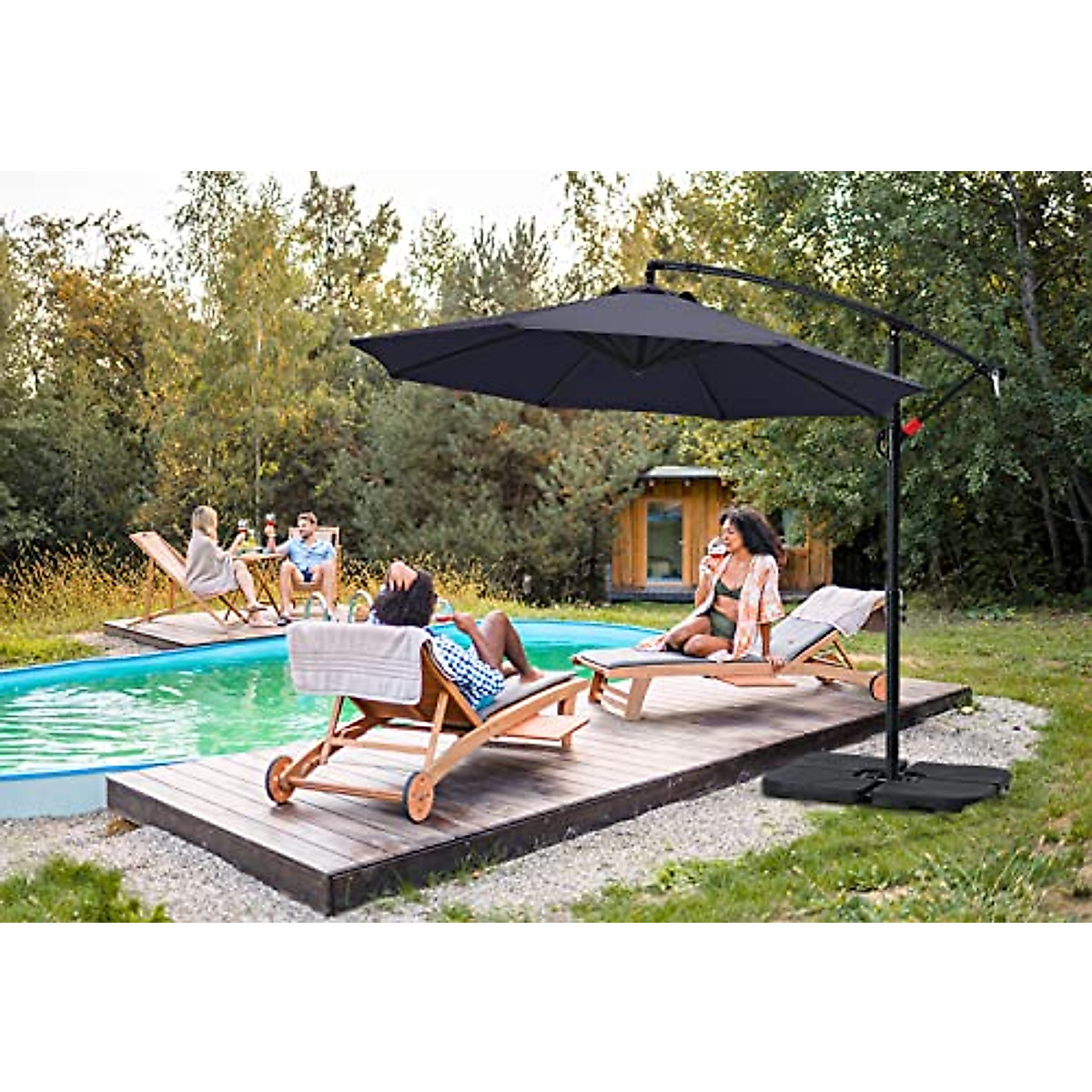 COOSHADE Offset Hanging Patio Umbrella Cantilever Umbrella 9FT Outdoor Market Umbrella with Crank & Cross Base for Garden, Deck, Backyard, Pool and Beach(Navy Blue)