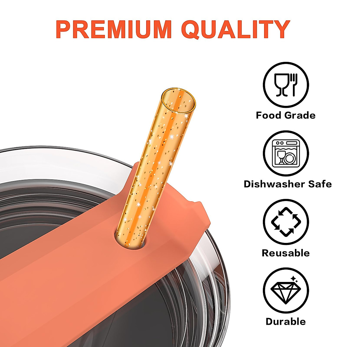 10PCS Color Replacement Straws for Stanley Owala Simple Modern Tumbler, Comheral Reusable Glitter Metal Clear Long Straws Accessories for Tumbler Mug Cup, Dishwasher Safe(8*Tritan+2*Stainless Steel)