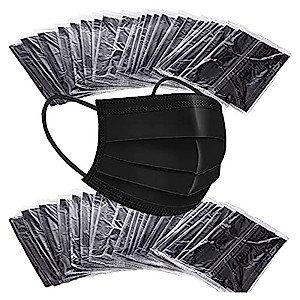 100pcs Premium Individually Wrapped Disposable Face Mask Black Premium Comfort Earloops Nose Wire