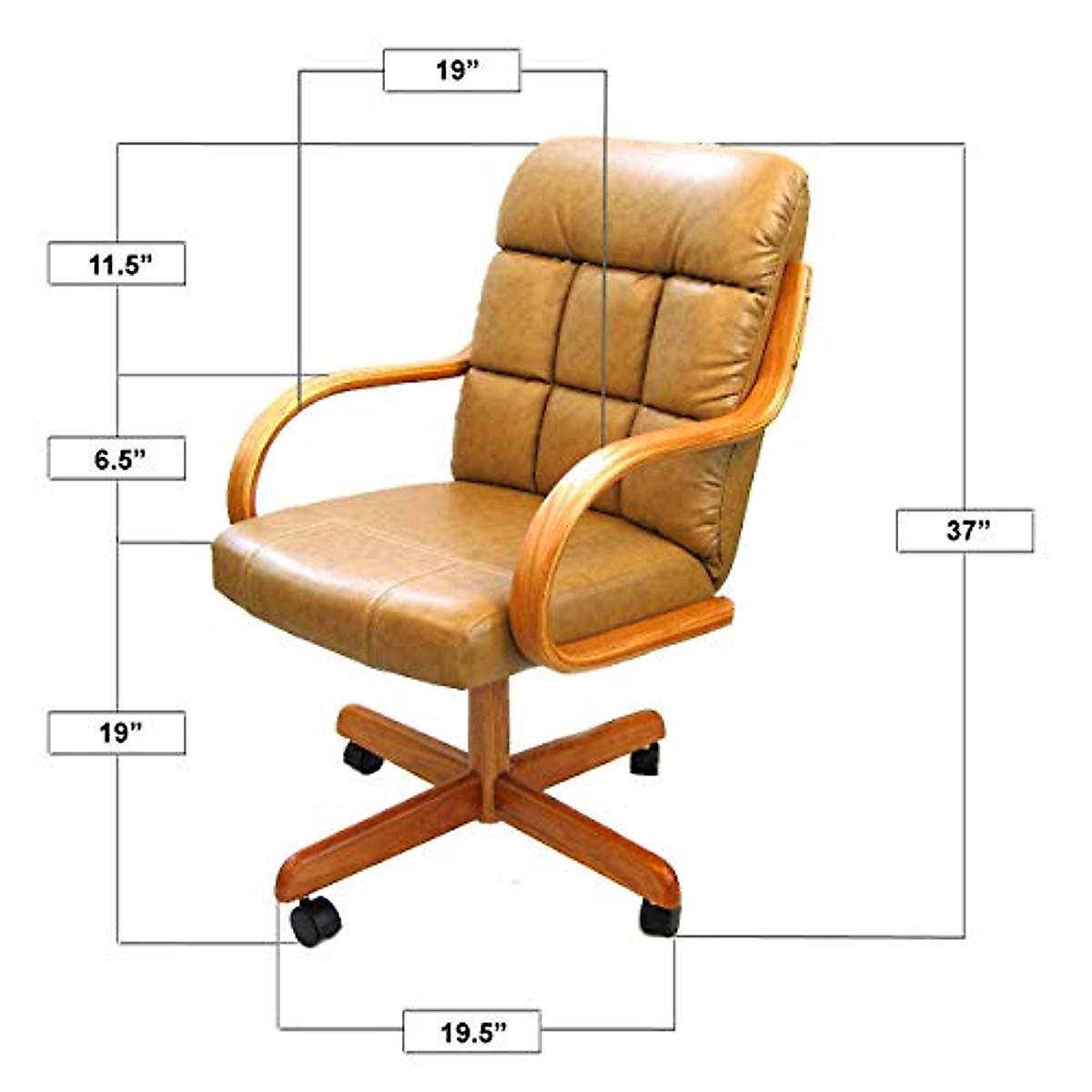 Caster Chair Company Casual Rolling Caster Dining Chair with Swivel Tilt in Honey Oak Wood with Buff Bonded Leatherette Seat and Back (1 Chair)