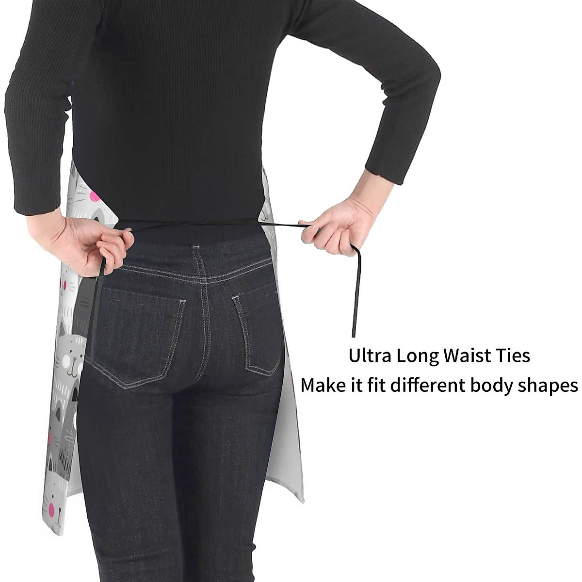 Nameapo Cartoon Kitty Cat Home Aprons 2 Pockets 33"×28" for Men Women, Cute Animal Gray Waterproof Crafting Restaurant Baking/BBQ Apron