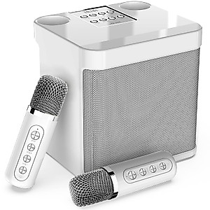 Fullife Karaoke Machine for Adults/Kids, Portable Bluetooth PA System with 2 Wireless Microphones, Home Speaker Echo/Vocal Cut, Singing Parties, Meetings, Picnic, White, (YS203)