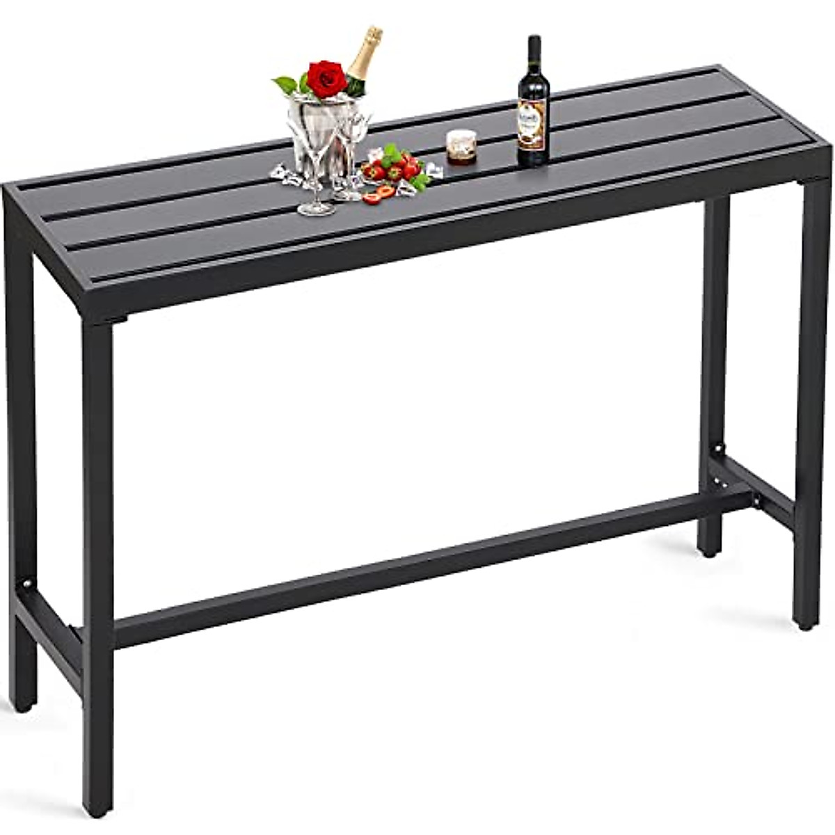 ONLYCTR Outdoor Patio Counter Height 55" Rectangle Bar Table for Patio, Garden, Yard, Balcony, Poolside (Black, 55inch-Length)