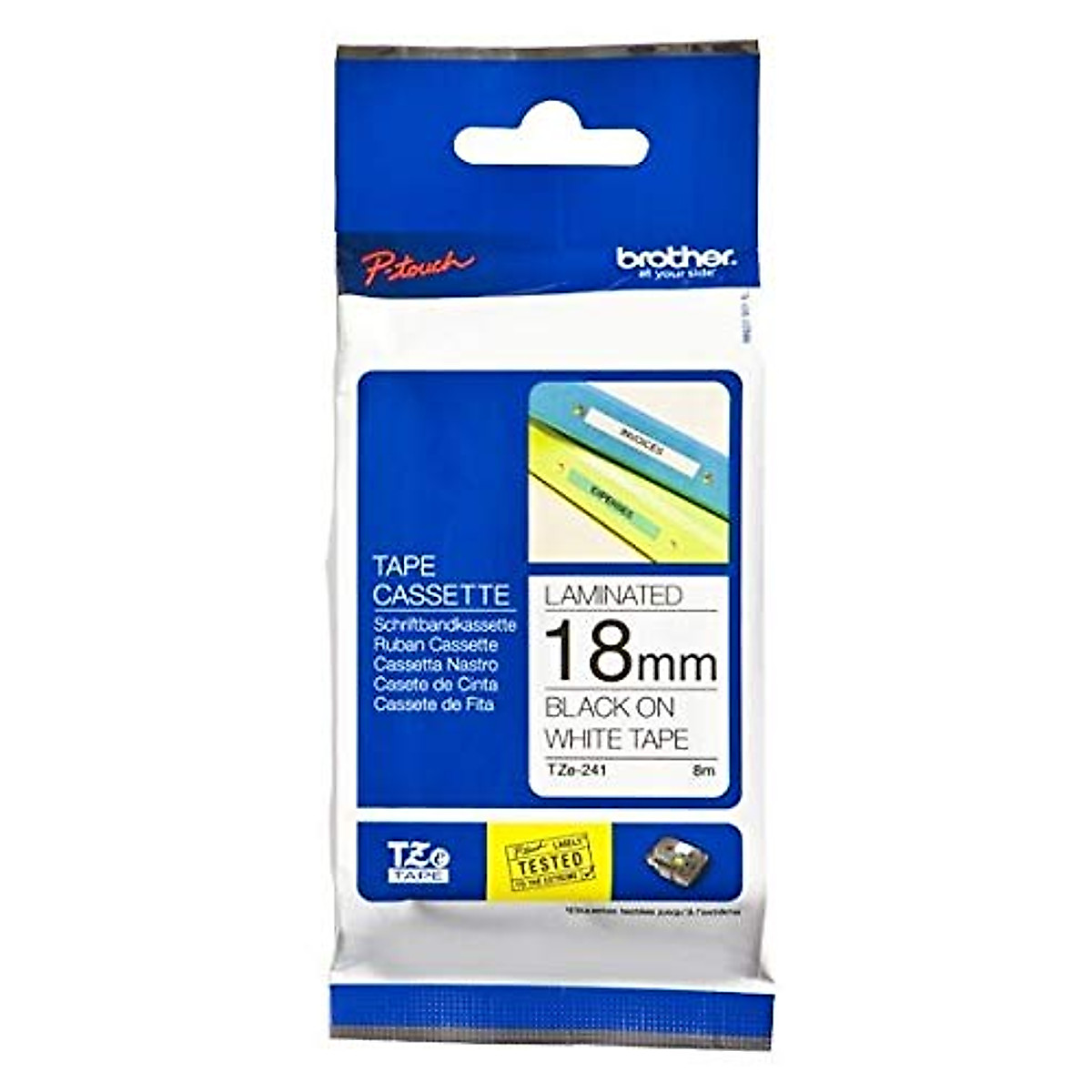 Brother Genuine P-Touch 4-Pack TZe-241 Laminated Tape, Black Print on White Standard Adhesive Laminated Tape for P-Touch Label Makers, Each Roll is 0.7"/18mm (~ 3/4") Wide, 26.2 ft. (8M) Long