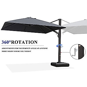 PURPLE LEAF 10 FT Square Patio Umbrella Large Outdoor Aluminum Umbrella Offset Umbrella with 360-degree Rotation Cantilever Umbrella for Garden Deck Backyard Pool, Grey