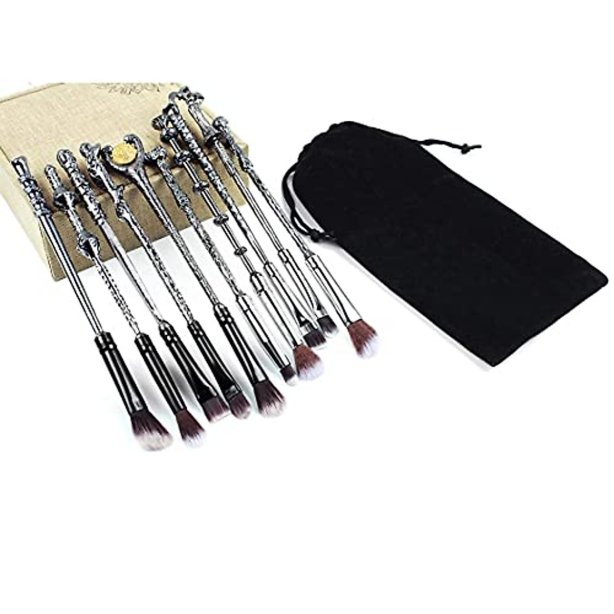 Original 10 Magical Themed Wizard Wand Makeup Brushes, Metal, Extra Durable, Soft Brushes