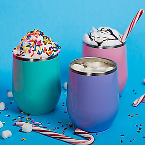 Maars Bev Stainless Steel Stemless Wine Glass Tumbler with Lid, Vacuum Insulated 12 oz Cup | Spill Proof, Travel Friendly, Fun Cocktail Drinkware - Mint