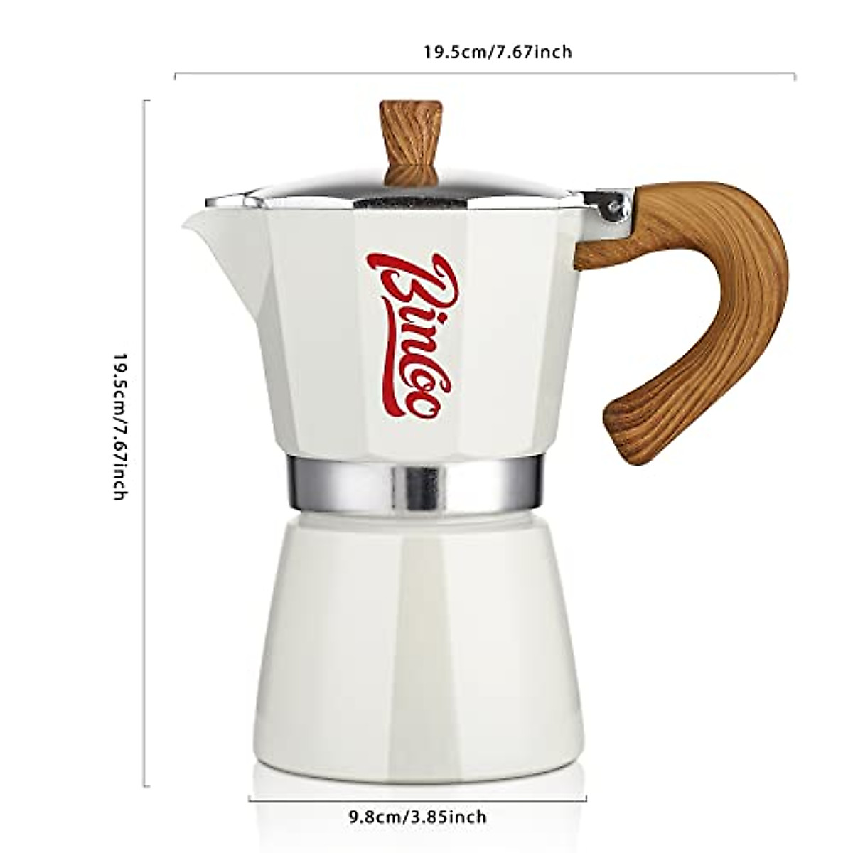 Bincoo 300ML Moka Pot Espresso Maker,Aluminum Moka Pot 6 Espresso Cups,Stovetop Italian Coffee Maker for Mocha Cappuccinos,Lattes（Off-white）