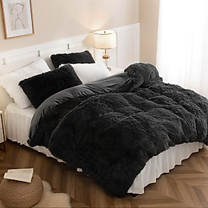 Dreamcountry Plush Fluffy Duvet Cover Oeko-TEX Certified Luxury Ultra Soft Shaggy Crystal Velvet Bedding Comforter Set 3 Pieces(1 Duvet Cover + 2 Pillow Shams) Zipper Closure(King, Dark Gray)