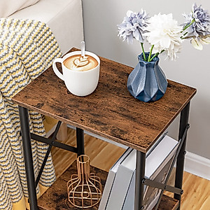 MAHANCRIS Side Table Set of 2, End Table with Storage, Bedside Table, Narrow Nightstand for Small Space, Small End Stand with Metal Frame, Living Room, Bedroom, Easy Assembly, Rustic Brown ETHR2801S2Z