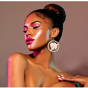 20 Pairs African Earrings for Women Wooden Black Lives Matter Earrings African Map Round Painted Wooden Earrings Statement Ethnic Dangle Earring