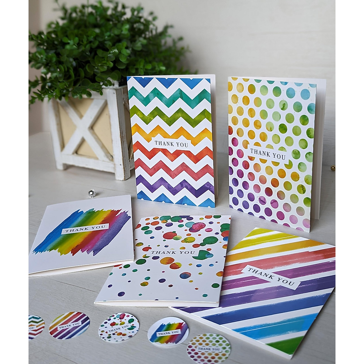 Thank You Cards with Brown Kraft Envelopes and Stickers - 5 Designs Bulk Watercolor Notes Pack of 20 - for Baby Showers, Bridal Showers, Weddings, All Occasion, 4x6 Inch, Count of 20 (Watercolor)