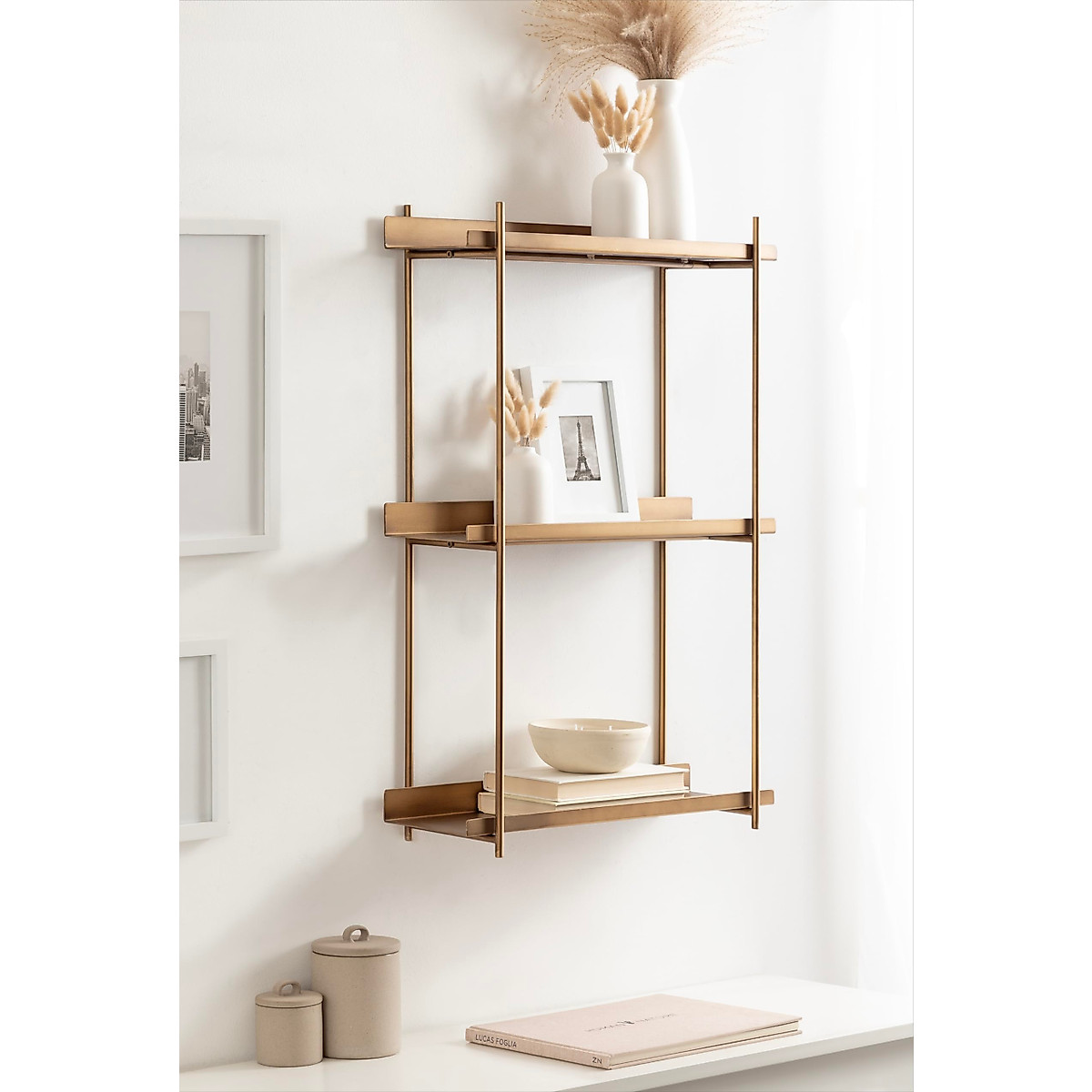 Kate and Laurel Dominic Modern Metal Bathroom Shelf, 20 x 7 x 30, Dark Gold, Sleek Glam 3-Tier Floating Shelves for Wall Decor, Display, and Over Toilet Storage