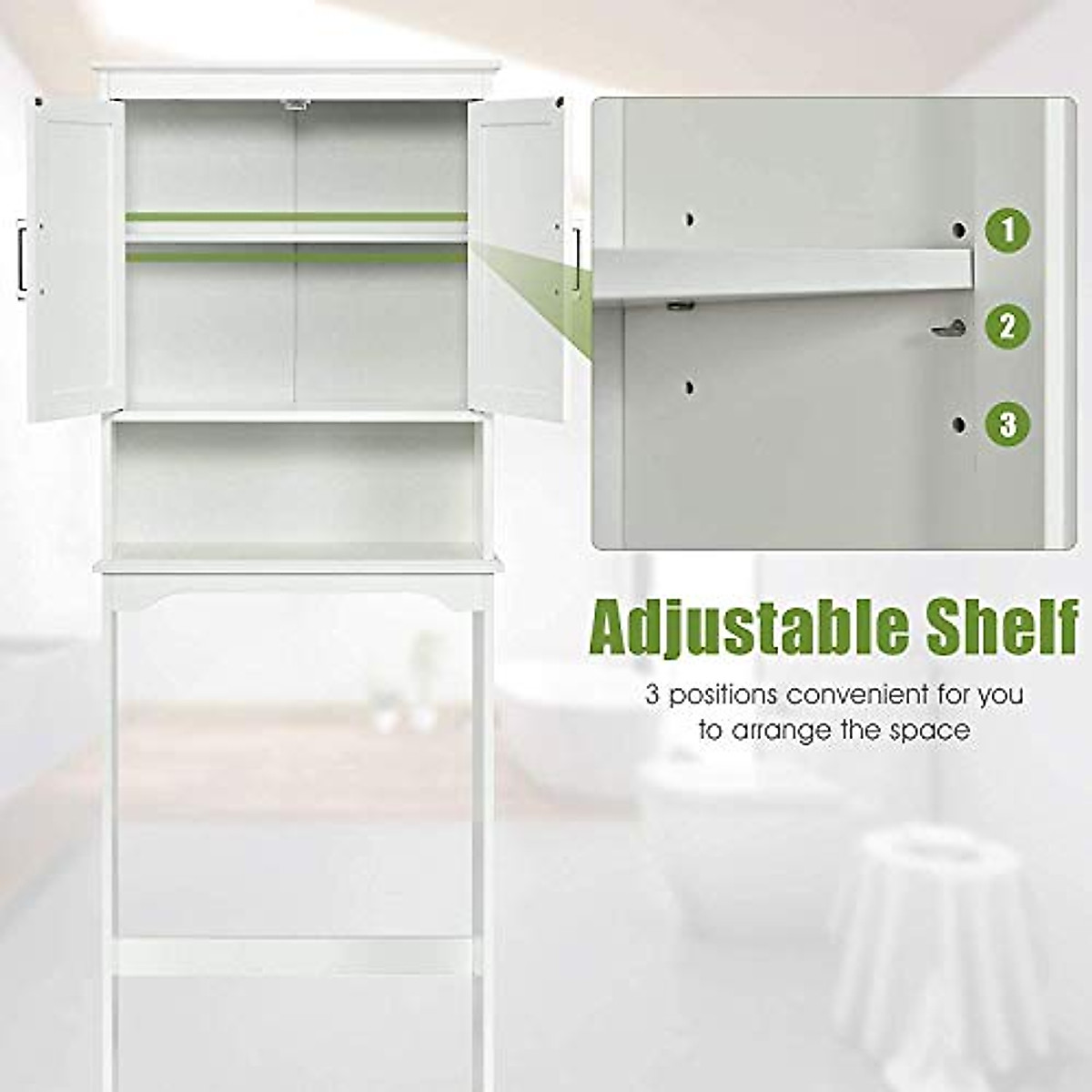 Nightcore Bathroom Storage Rack Over The Toilet, Toilet Organizer with a Open Space, Space Saver Cabinet, Sturdy and Durable Bathroom Shelf, White