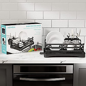 HOWDIA Dish Drying Rack, Aluminum Rust Proof Dish Rack with Swivel Spout Drying Tray, Removable Cutlery Holder for Kitchen Counter