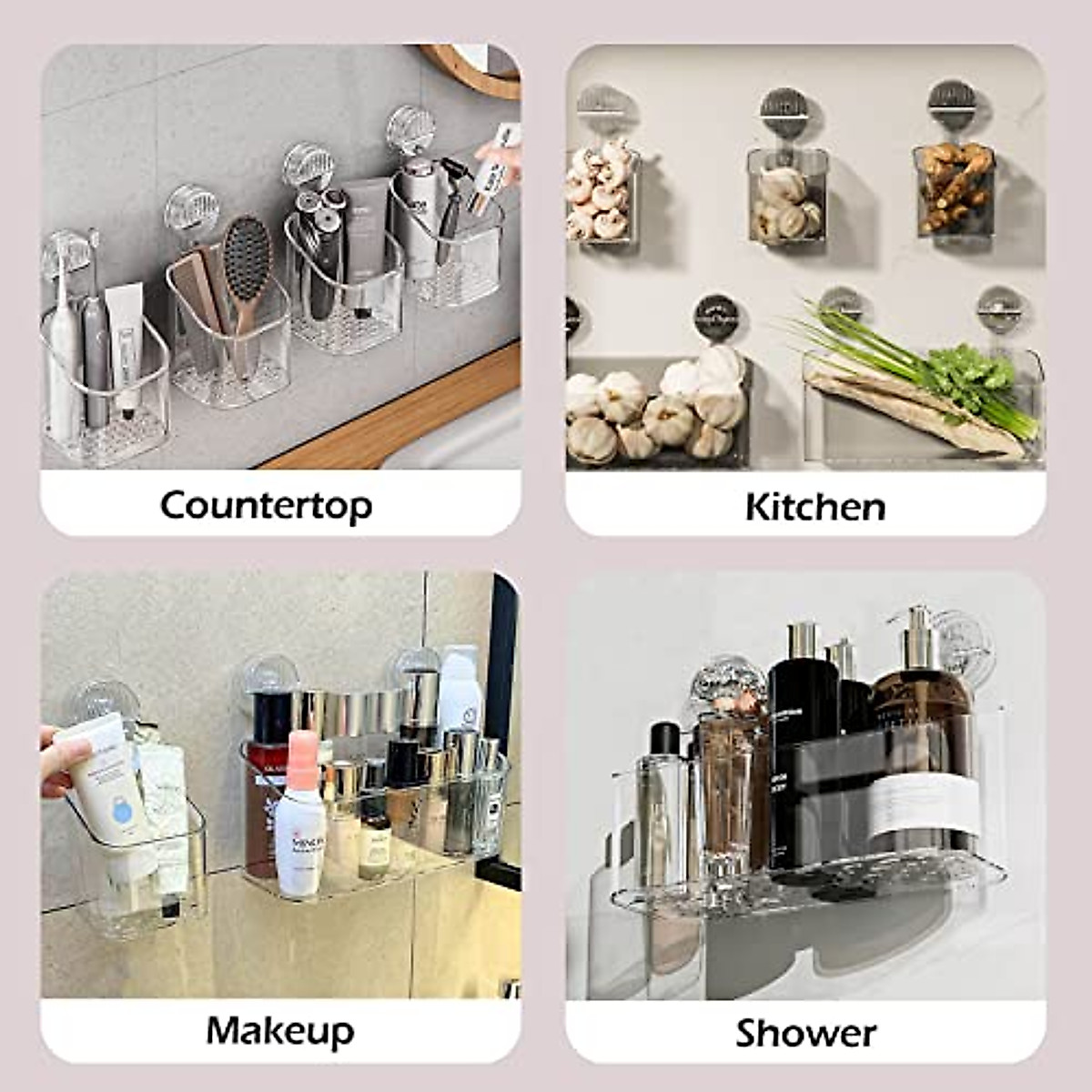 DEEIF Shower Caddy Suction Cup Clear Bathroom Shower Organizer Strong Suction Shower Shelves Storage Basket for Bathroom Inside Shower (Clear Basket + Toothbrush Holder)