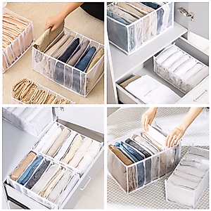 DINBLEX Wardrobe Clothes Organizer 3 Pack, Drawer Organizers For Clothing, Pants Organizer, Clothes Organizer For Folded Clothes, Drawer Organizer Clothes For Jeans(2x7Grids Jeans + 1x7Grids Legging)