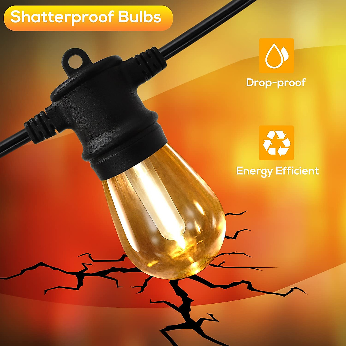 FMART LED Outdoor String Lights, 2*50FT(100FT Total) Hanging Lights Dimmable Commercial Grade UL ETL Listed Waterproof, 2X15 Sockets 1W 2700K Shatterproof Edison S14 Bulbs(2 Spare) Heavy Duty Lights