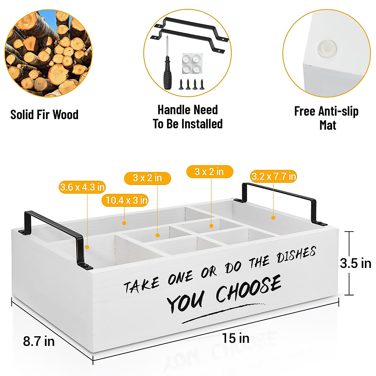 Ameuphercy Wood Utensil Holder for Kitchen Counter - Organizer for Plates, Cups, Forks, Spoons, Napkins - Dispenser and Dish Holder for Weddings, BBQs