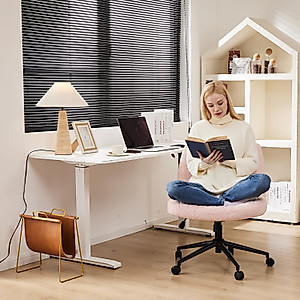 CUANBOZAM Armless Desk Chair, Criss Cross Chair with Wheels, Fabric Padded Desk Chair, Modern Swivel Height Adjustable Office Chair with Wide Seat for Home, Office, Make Up, Bed Room