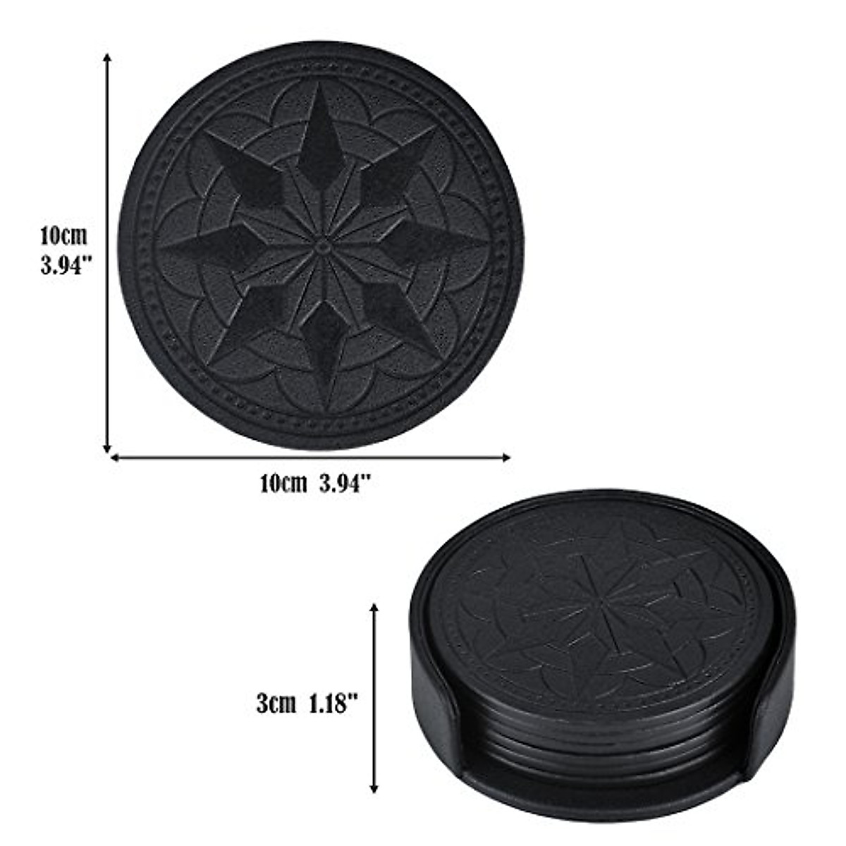 Drink Coasters,365park PU Leather Coasters Set of 6 with Holder for Glasses