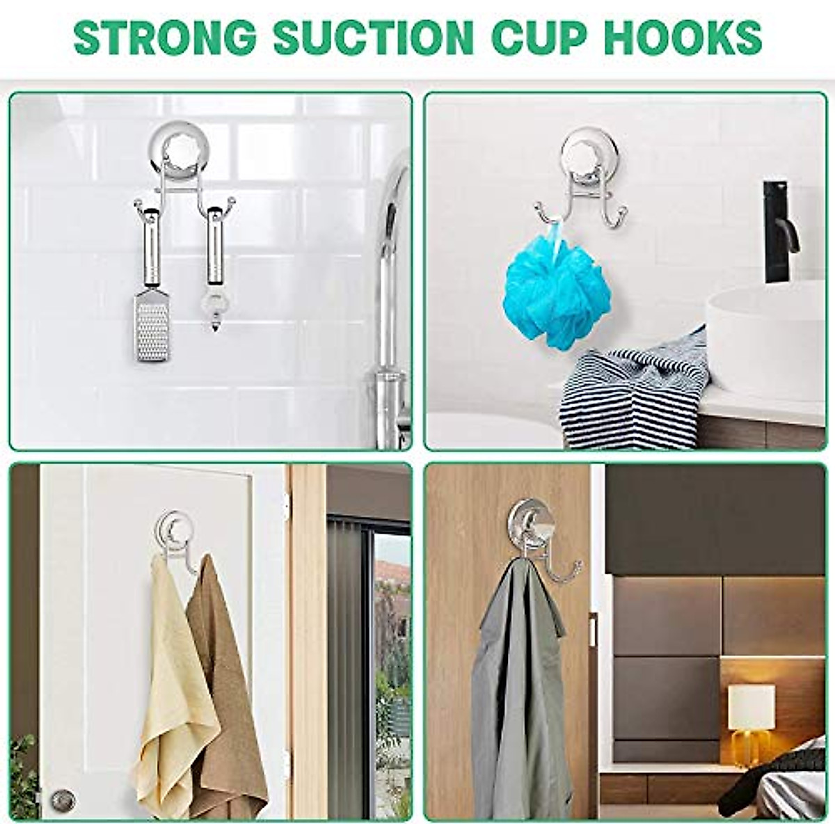 Stainless Steel Vacuum Hook, Super Suction Suction Cup,Suitable for Bathroom and Kitchen(Two Pieces) (Silver)