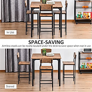 HOMCOM 5 PC Modern Counter Height Bar Table Set Compact Kitchen Table 4 Chairs Set with Footrest, Metal Legs, Wood