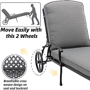 Luccalily Chaise Lounge Outdoor Chair with Wheels, Adjustable Reclining Rust-Resistant Aluminum Cast Poolside Chaise Lounge Furniture with Waterproof Grey Cushion (1pc)