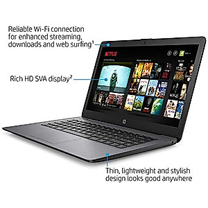 Newest HP Stream 14" HD SVA Laptop Computer, Intel Celeron N4000 Processor, 4GB RAM, 64GB eMMC Flash Memory, 1-Year Office 365, HDMI, Bluetooth, Windows 10, Black, AllyFlex MP, Online Class Ready