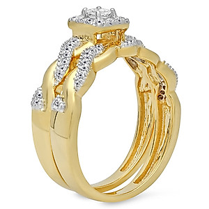 Dazzlingrock Collection 0.35 Carat (Ctw) 14K Princess & Round White Diamond Engagement Ring Wedding Set, Yellow Gold, Size 8.5