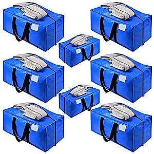 Moving Bags Heavy Duty Extra Large with Strong Handles Backpack Straps & Zippers,Blue Moving Totes,Packing Bags for Moving,Heavy Duty Storage Bags Compatible with Ikea Frakta Cart, 8 Pack