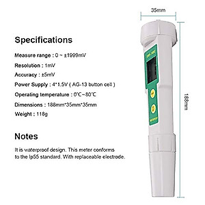 Bevve Collection Instrument 169E ORP/Redox Tester Waterproof ORP Meter ORP Tester Potential Positive and Negative ORP Meter Home and Business