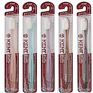 [KENT] CRYSTAL DUAL Regular Head Soft FIRM Action soft Toothbrush, Deep Cleaning for Sensitive Teeth & Gums for Adults - Easy Grip - Ergonomic Design (5 Rustic Color Variations)
