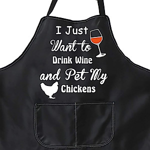 PXTIDY Chicken Aprons Chicken Lover Gifts I Just Want to Drink Wine and Pet My Chickens Farmhouse Backyard Kitchen Apron
