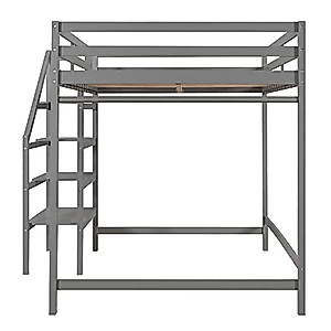 Harper & Bright Designs Full Size Loft Bed with Stairs and Hanging Rod, Wooden Full Loft Bed Frame with Storage Shelf, High Loft Beds for Kids Boys Girls Teens Dorm Bedroom (Full, Gray)