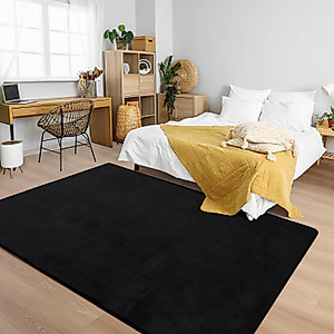 Andecor Soft Area Rug, 4x6 Black Washable Rugs for Living Room Bedroom, Indoor Fluffy Carpets for Dorm Boys Girls Kids Room Nursery Home Decorations