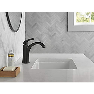 Delta Faucet Arvo Matte Black Bathroom Faucet, Single Hole, Black, Single Handle, Bathroom Sink Faucet, Drain Assembly Included 15840LF-BL