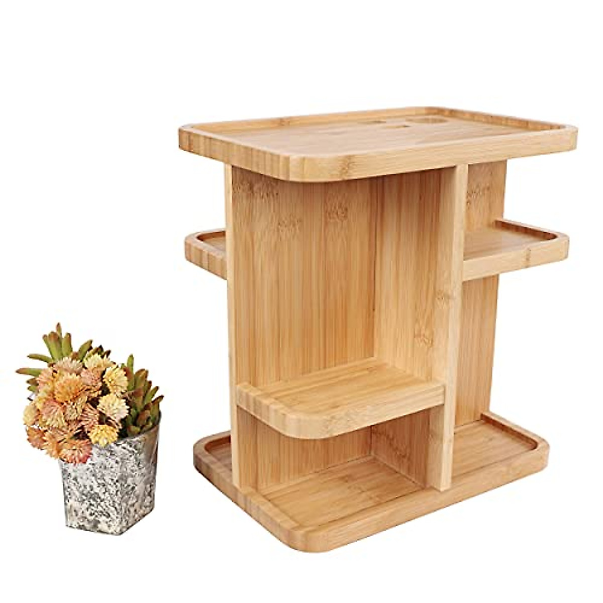 7Penn Bathroom Cosmetic Organizer Countertop Rotating Makeup Display - 11in Bamboo Bathroom Tower Shelf 2 Tier Organizer