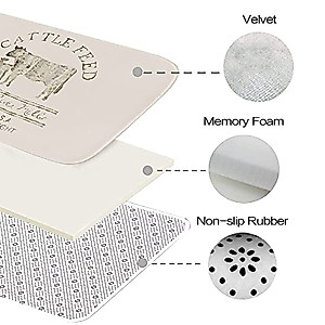 Kntiline Farmhouse Abstract Animal Cattle Feed Cow Rustic Custom Bathroom Rugs and Mats Sets 3 Piece, Memory Foam Bath Mat 20 x 31 in, U-Shaped Contour Shower Mat Non Slip Absorbent